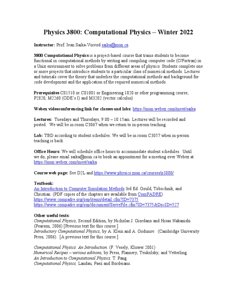 Computational Physics Course Guide | PDF | Numerical Analysis | Partial ...