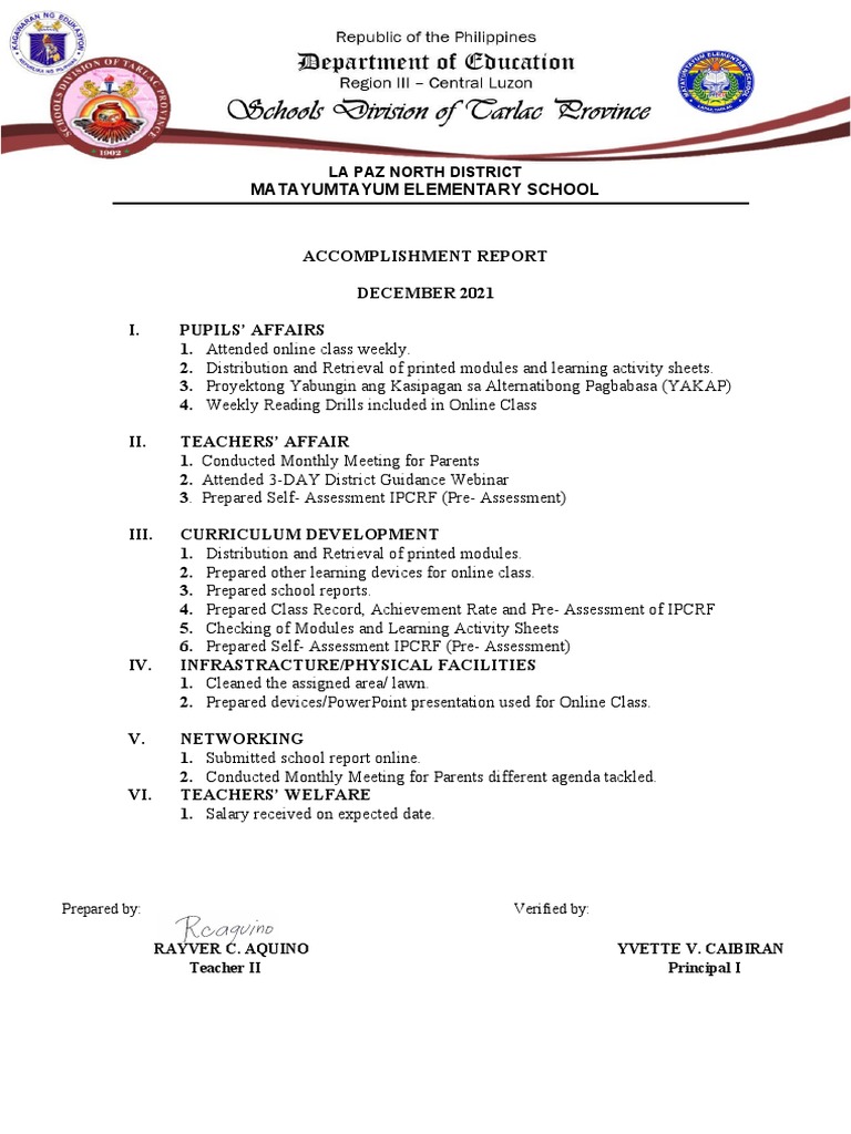 Rayver Dec Accomplishment | PDF