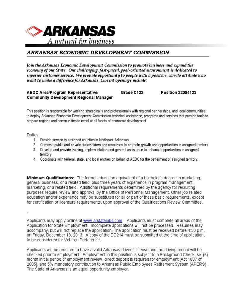 4123 AEDC Area-Program Rep-Com Dev Regional Man-12-2013 | PDF ...