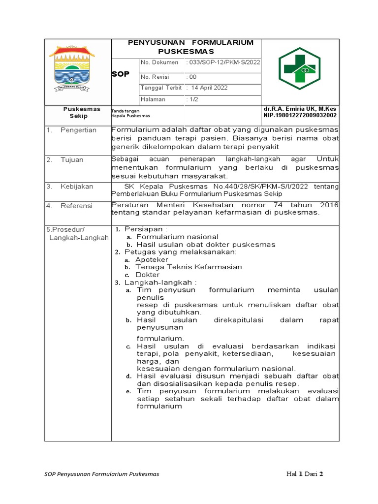 033 - Sop Penyusunan Formularium | PDF