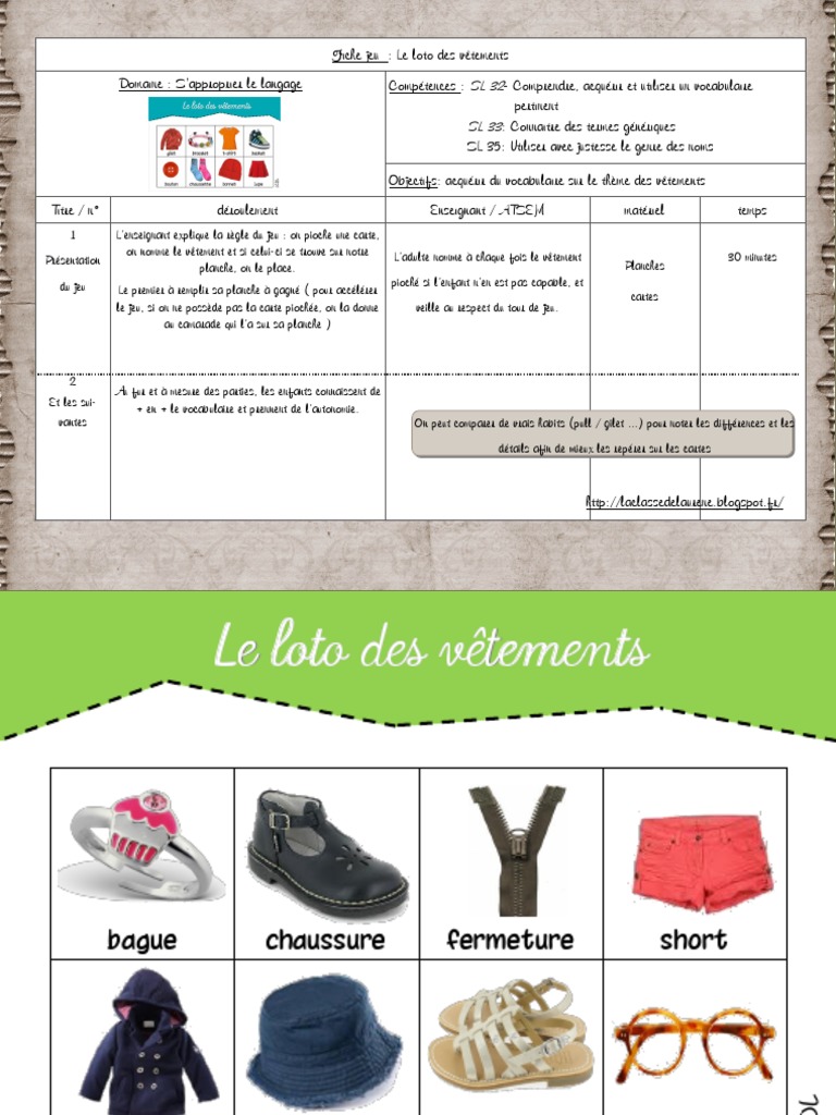 Loto des Vêtements : Jeu Éducatif | PDF | Vêtements | Non durable ...