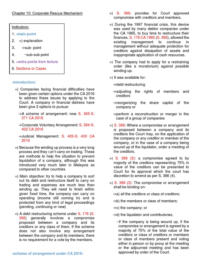 Chapter 9 Corporate Rescue Mechanism Pdf Liquidation United