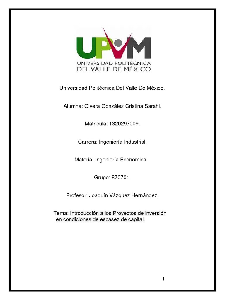 Introducción A Los Proyectos de Inversión en Condiciones de Escasez de ...