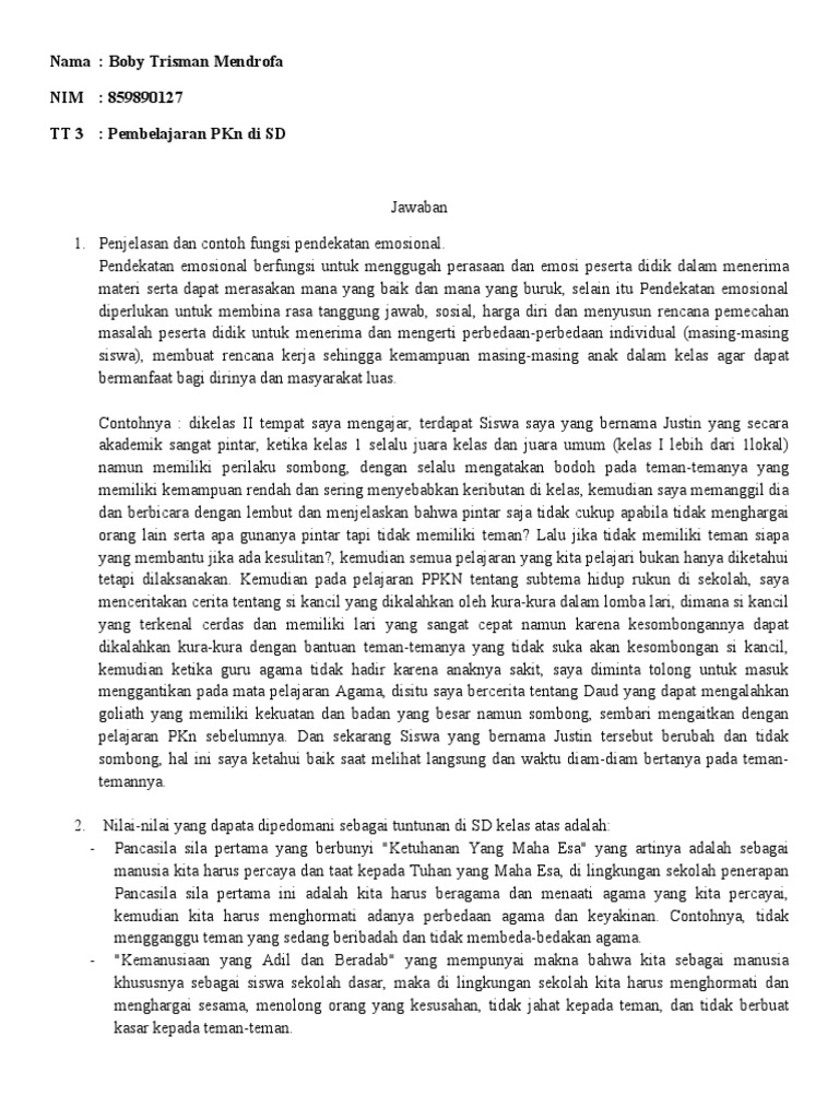 TT 3 Pembelajaran PKN Di SD | PDF