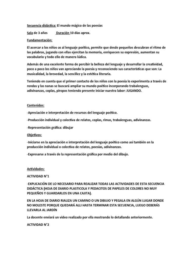 Secuencia Didáctica: Poesía Infantil | PDF | Poesía