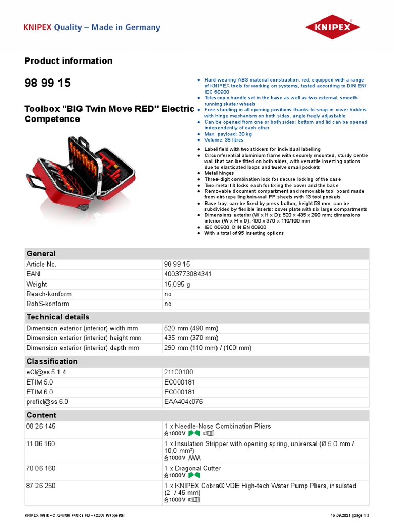 Product Data Sheet en 98 99 15 | PDF | Manufactured Goods | Tools