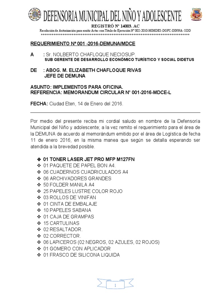 Requerimiento 001-2016 - Materiales | PDF