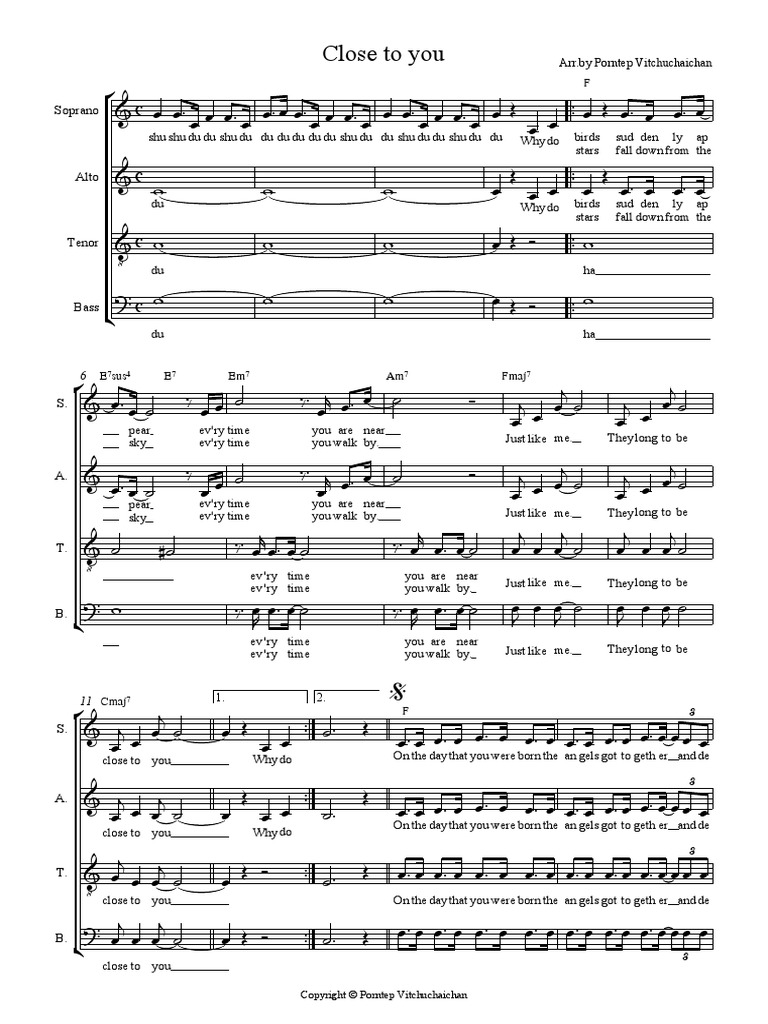 Close To You | PDF | Singing | Choral Music