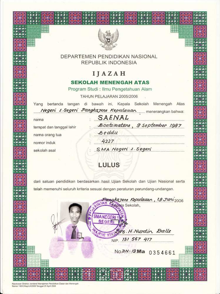002 Ijazah Sma 2006 | PDF
