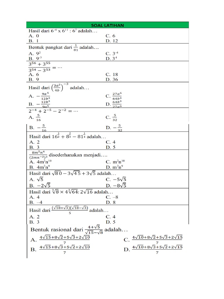 Latihan PAS MAT 9 | PDF