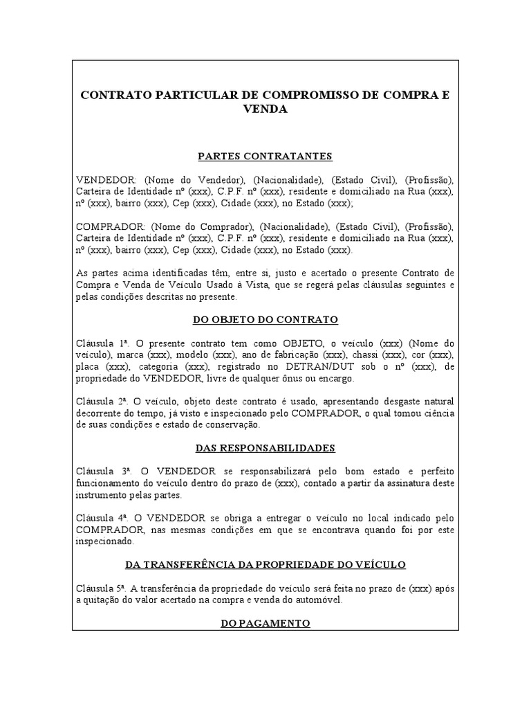 Contrato De Compra E Venda De Veículo Pdf