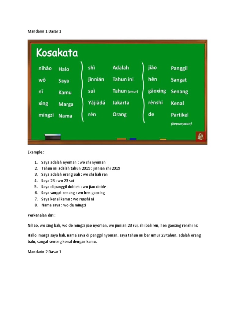 Panduan Dasar Pengenalan Diri Mandarin | PDF