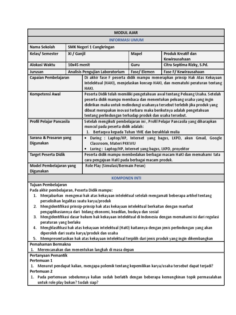 1 Modul Ajar Haki | PDF