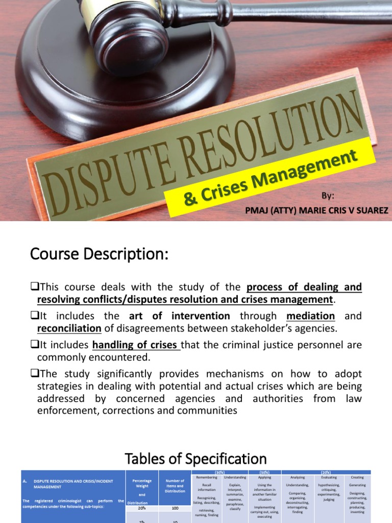 MC Lecture On Dispute Resolution and Crises Management | PDF ...