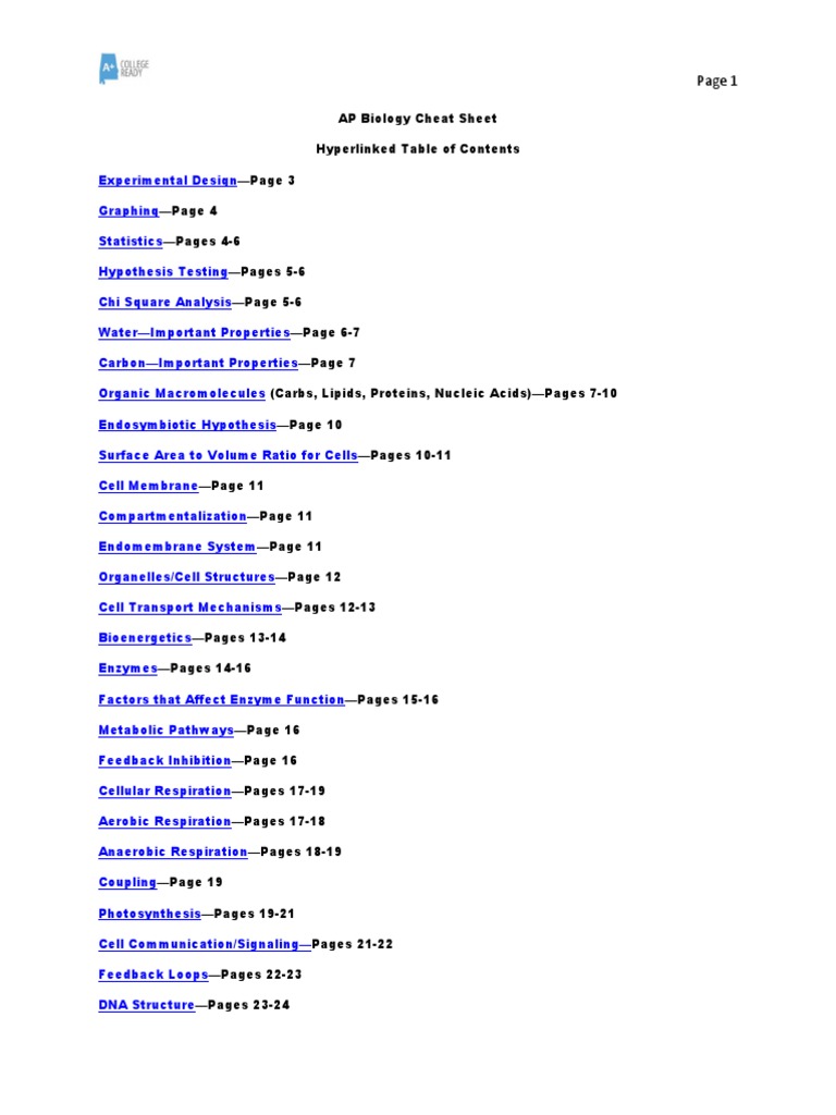 AP Biology Comprehensive Cheat Sheet | PDF | Cellular Respiration | P Value