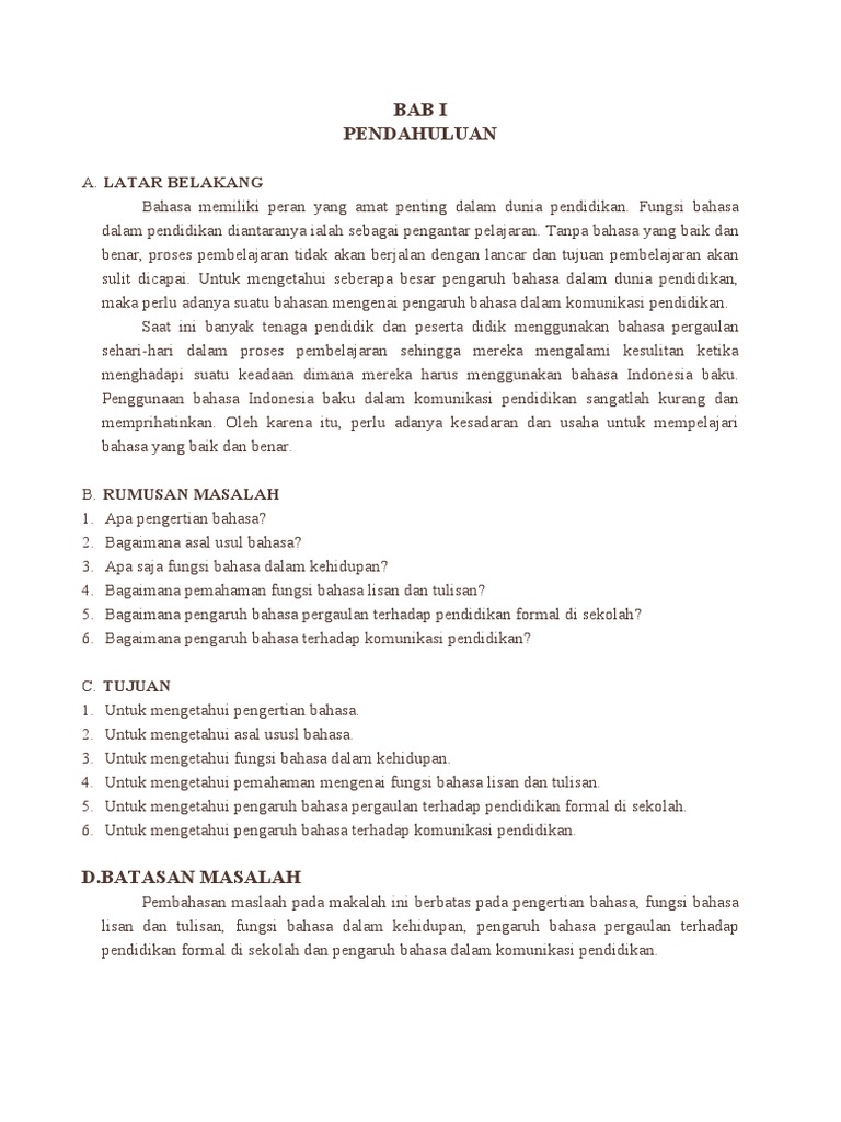 Makalah Pentingnya Bahasa Indonesia Dalam Dunia Pendidikan 2 | PDF | Kajian Bahasa Asing