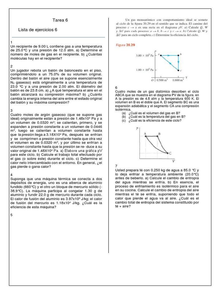 Lista de Ejercicios 6 (F2) 22 | PDF | Gases | Calor