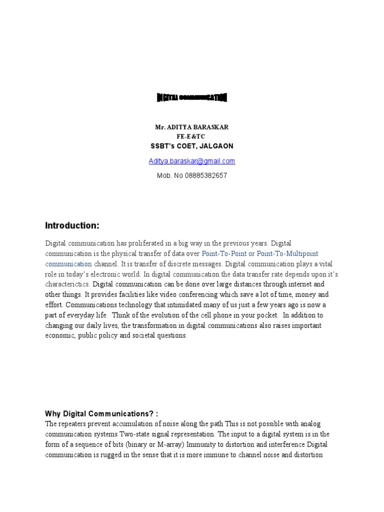 Digital Communication Ppt Aditya Baraskar Pdf Modulation Multiplexing
