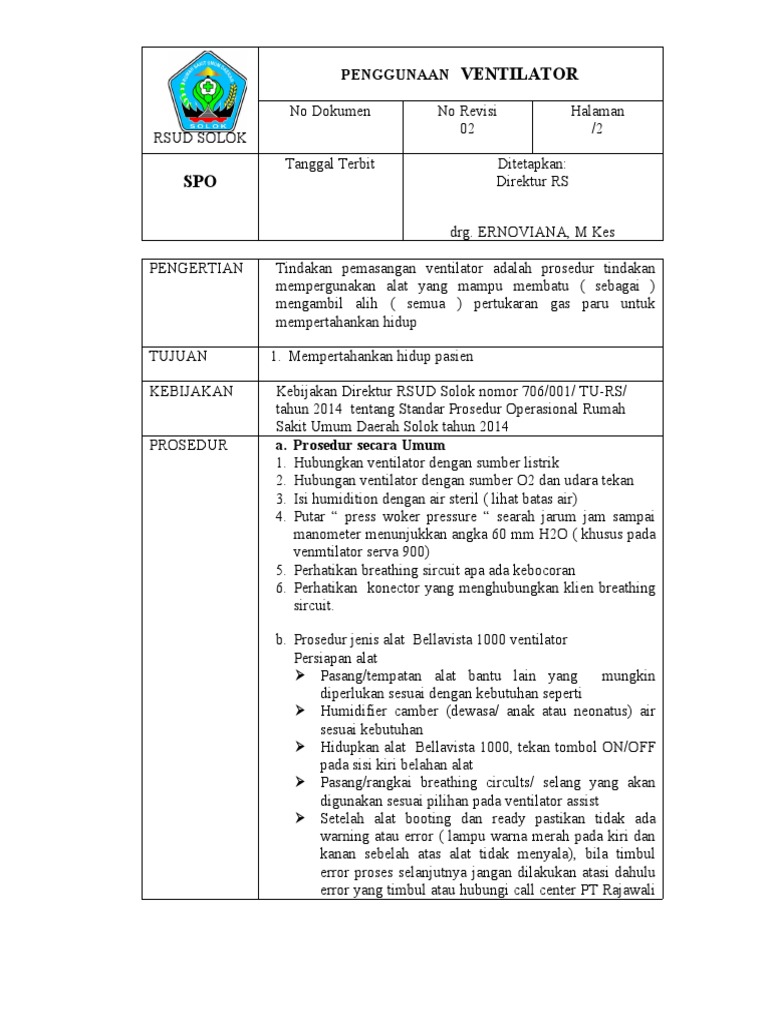 SPO Penggunaan Ventilator | PDF
