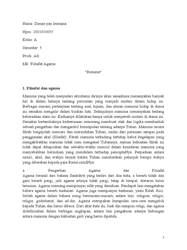 Resume Filsafat Agama | PDF | Filsafat