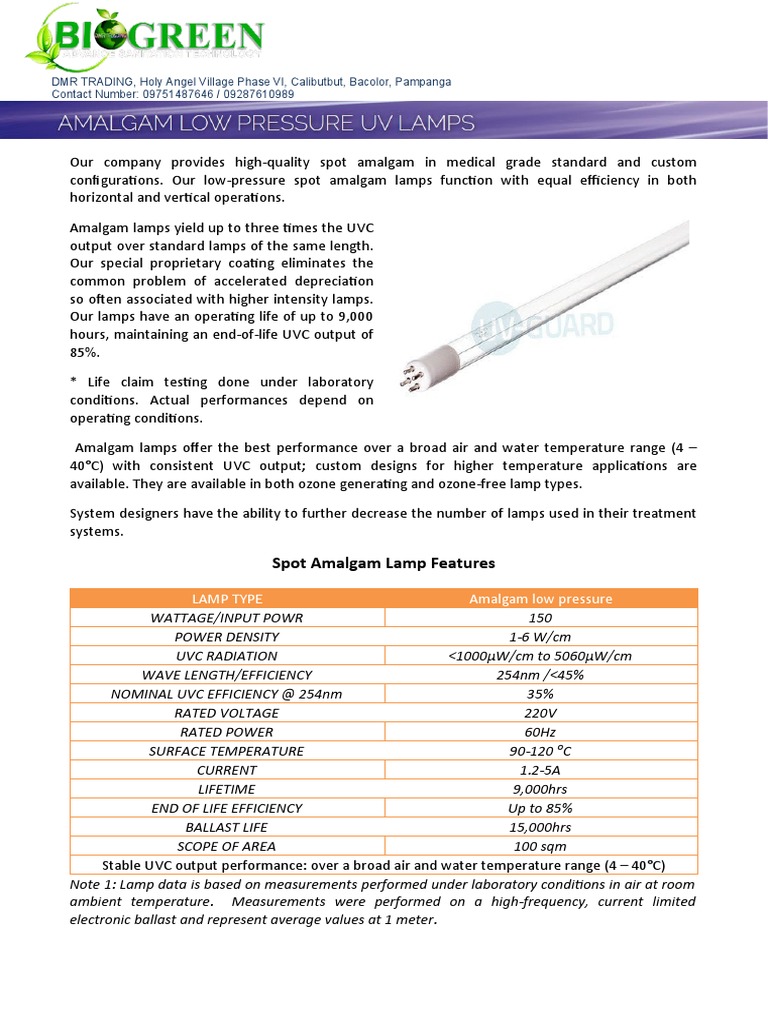 High-Performance Amalgam UV Lamps | PDF | Ultraviolet | Ac Power Plugs ...