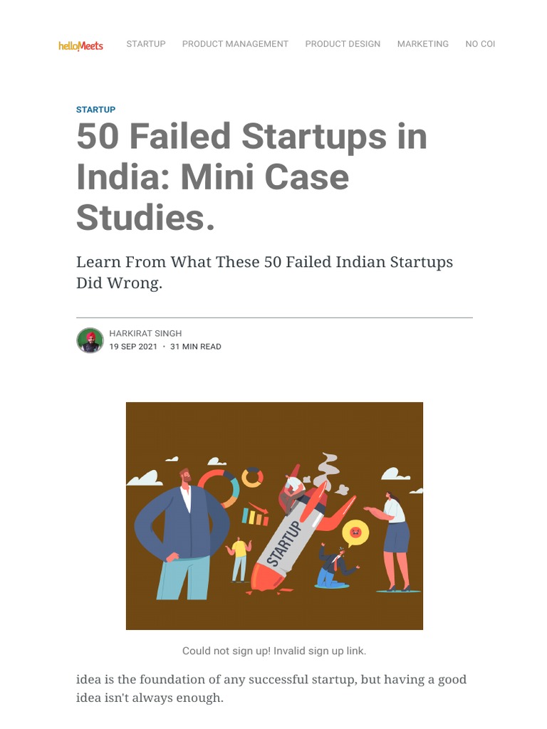 50 Famous Failed Startups in India - Mini Case Studies (2020-21) | PDF | Startup Company | Small ...