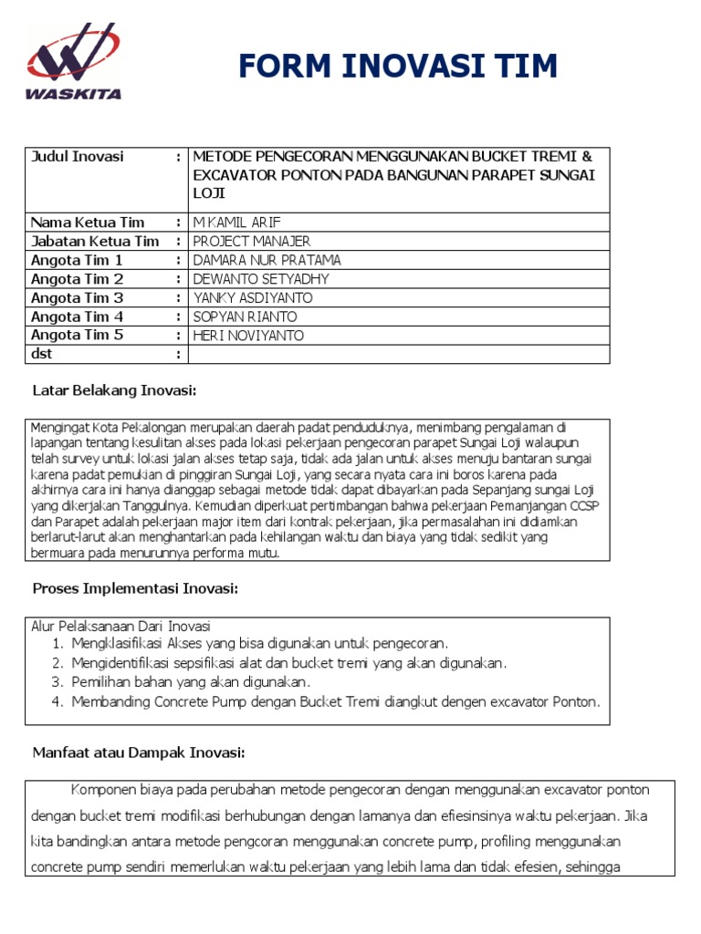 Form Inovasi Tim Pengecoran CCSP Kali Loji | PDF | Teknologi & Rekayasa
