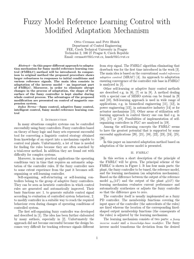 Fuzzy Model Reference Learning Control With Modified Adaptation Mechanism. | PDF | Fuzzy Logic ...