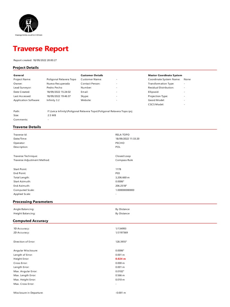 Poligonal Relavera Topo Traverse Report | PDF | Latitude | Metrology