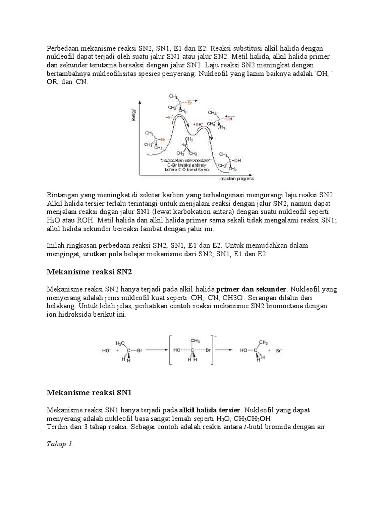 Perbedaan Mekanisme Reaksi SN1 sn2 E1 E2 | PDF