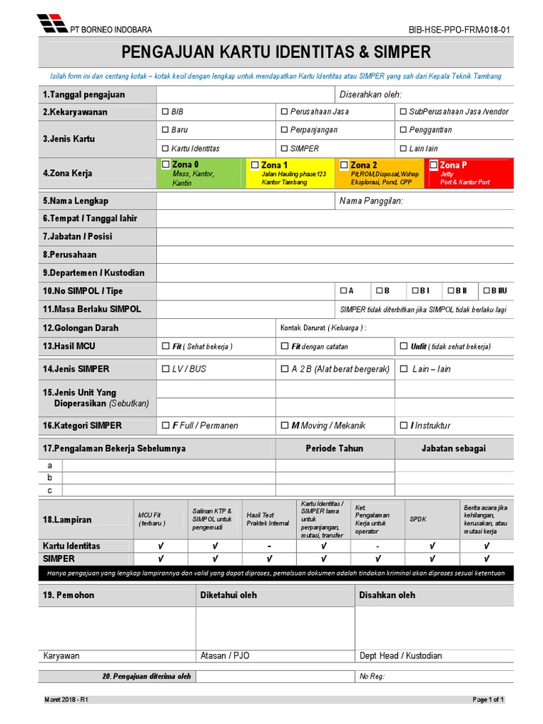 BIB-HSE-PPO-FRM-018-01 Pengajuan KI Simper | PDF
