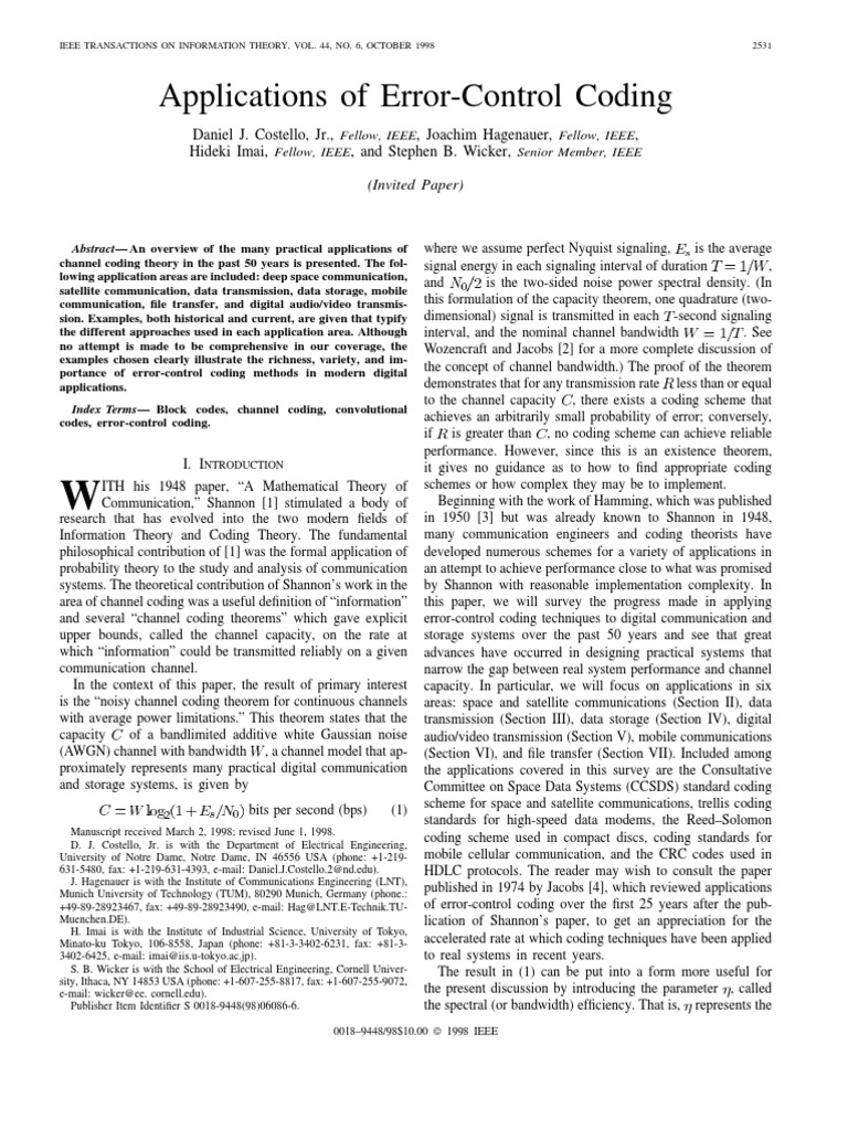 Applications of Error-Control Coding | PDF | Forward Error Correction | Bit Rate