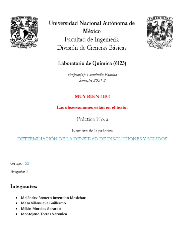 Practica 3 LAB | Descargar gratis PDF | Concentración | Densidad