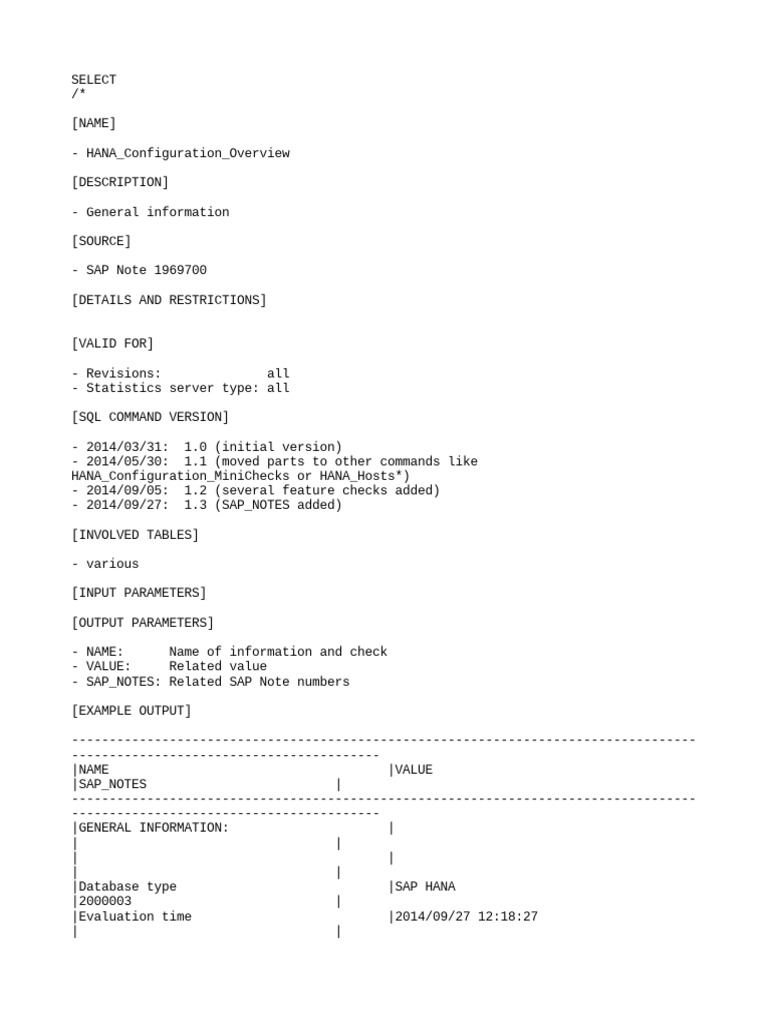 HANA Configuration Overview | PDF | Databases | Data Management