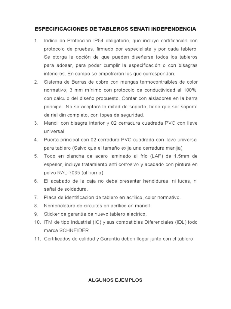 Especificaciones de Tableros Senati Independencia | PDF | Hogar ...