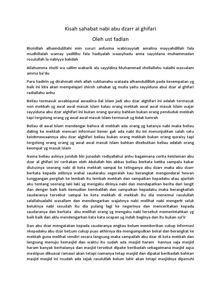Kisah Abu Dzarr Al Ghifari. Said Bawazier | PDF