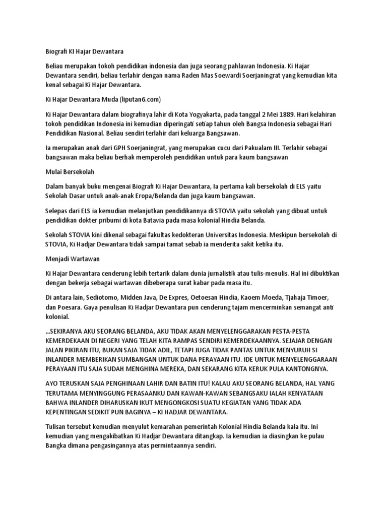 Biografi KI Hajar Dewantara | PDF | Sejarah | Agama & Spiritualitas