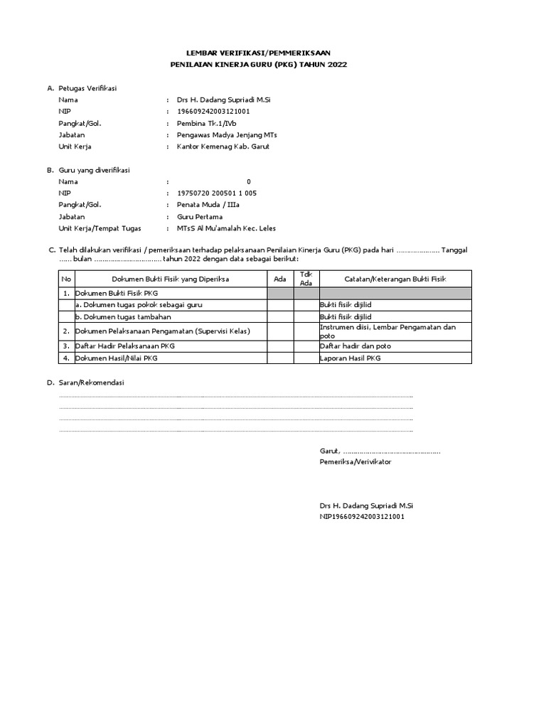Instrumen PKG Guru Kelas-Mapel 2022 | PDF