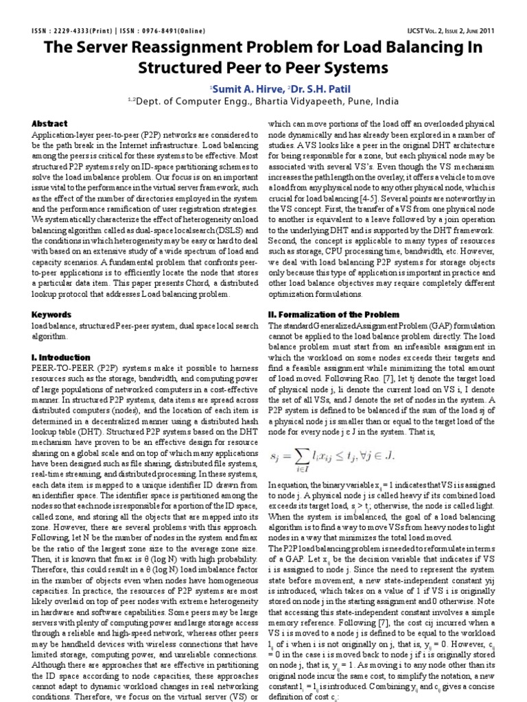 The Server Reassignment Problem For Load Balancing in Structured Peer To Peer Systems | Download ...