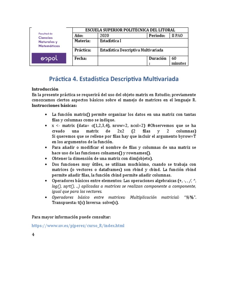 Practica Tarea4 Estadistica Des Multivariada-1 | PDF | Matriz ...