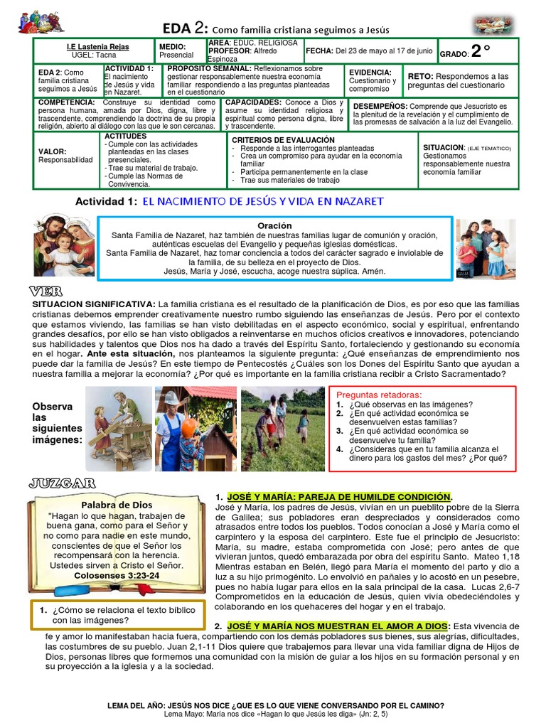2° EDA 2 ACT 1 El Nacimiento de Jesús y Vida en Nazaret | PDF | Jesús | María, madre de Jesús