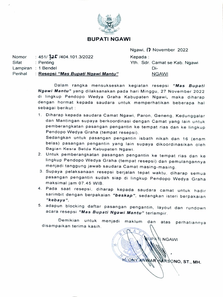 Resepsi Pernikahan Bupati Ngawi 2022 | PDF
