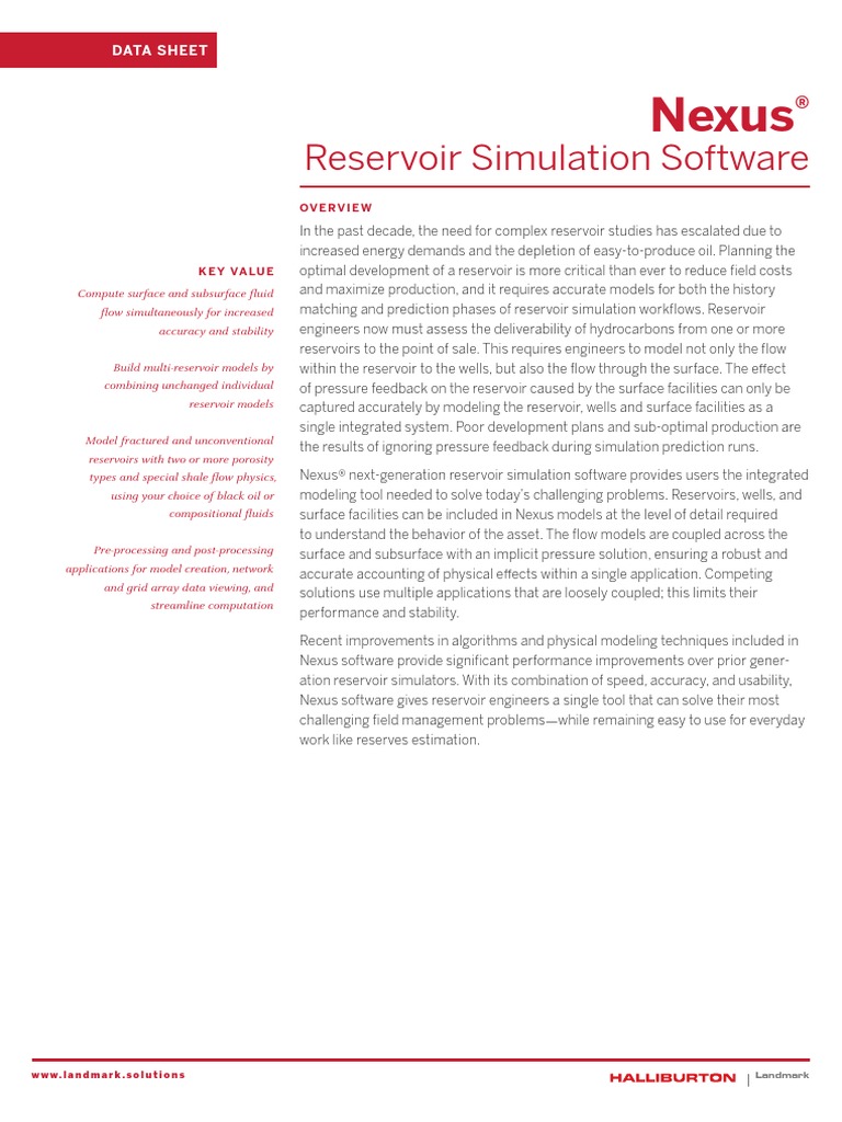 Nexus Reservoir Simulation Data Sheet A4 | PDF | Petroleum Reservoir ...