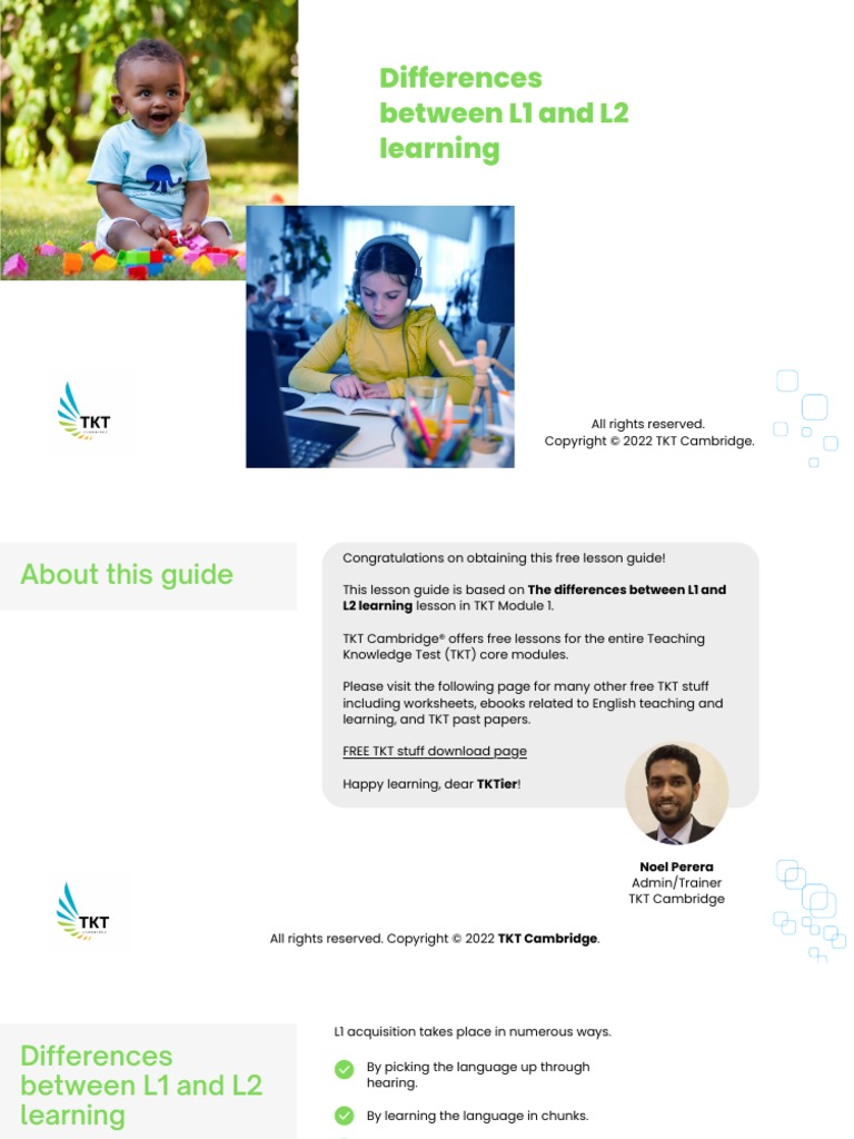TKT Module 1 Differences Between L1 and L2 learningLessonGuide | PDF | Second Language | First ...