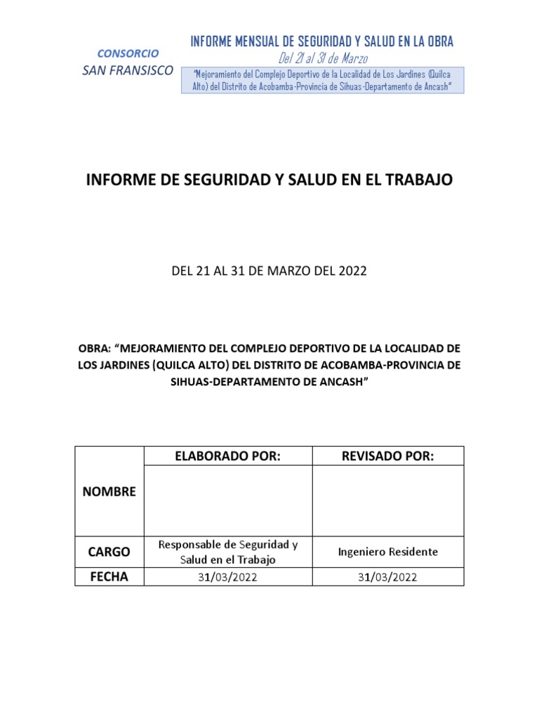Informe #1 de Seguridad y Salud en El Trabajo | PDF