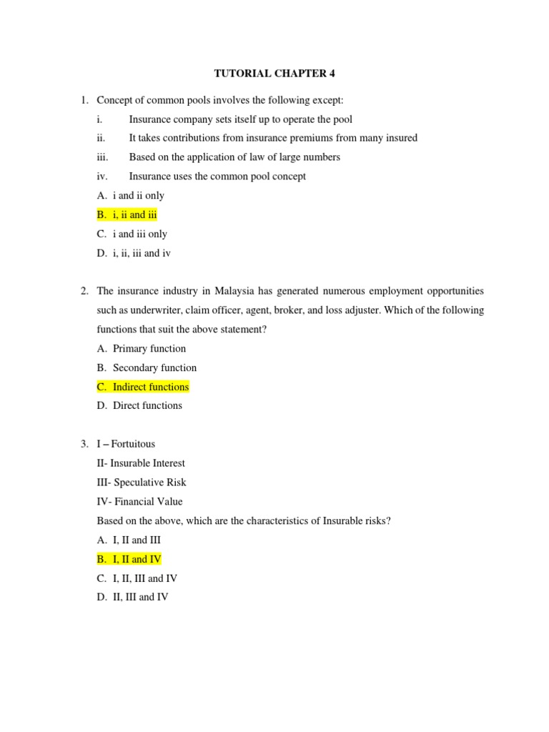 Tutorial Chapter 4 | PDF | Insurance | Risk