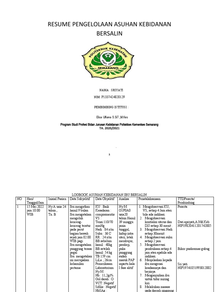Logbook Persalinan Dwi A | PDF