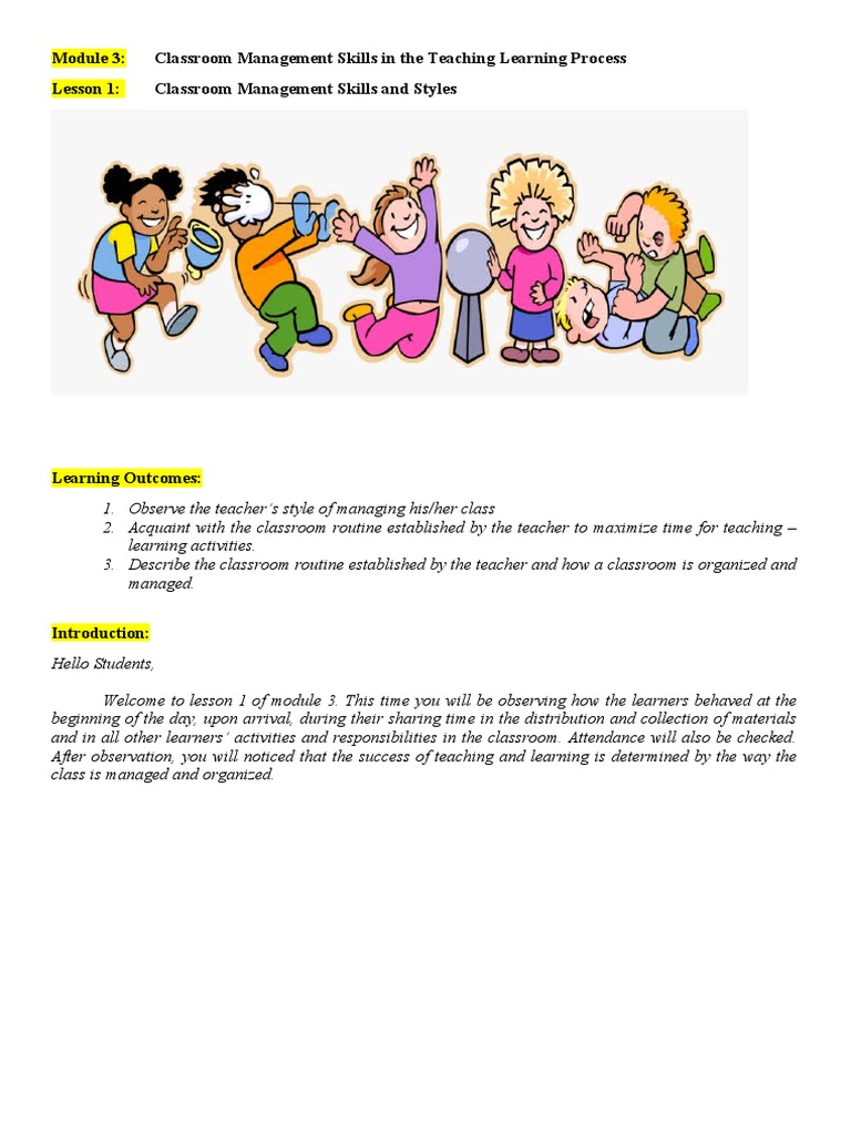 Module 3. Lesson 1 | PDF | Classroom Management | Classroom
