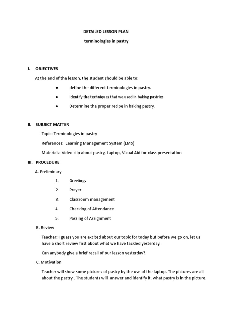 Detailed Lesson Plan | PDF | Food Ingredients | Baked Goods