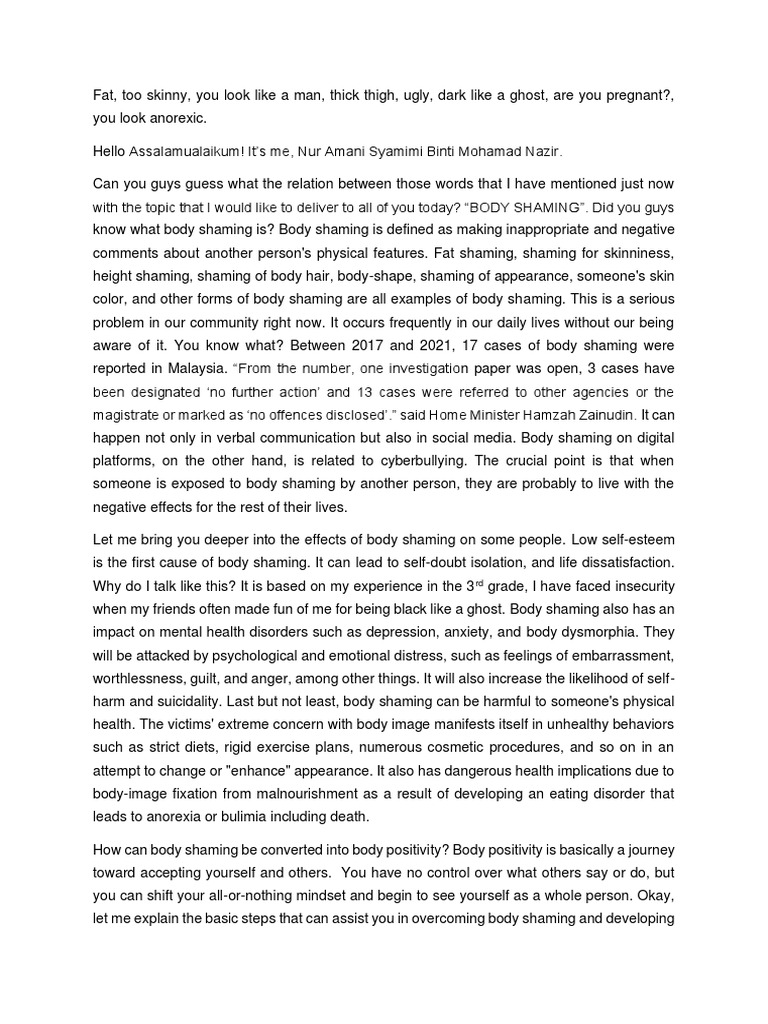 Body Shaming: Impact and Solutions | PDF | Body Image | Shame